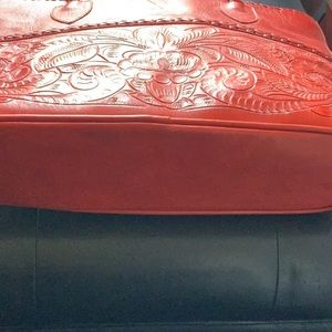 Bags | Embossed Handtooled Red Leather Handbag | Poshmark